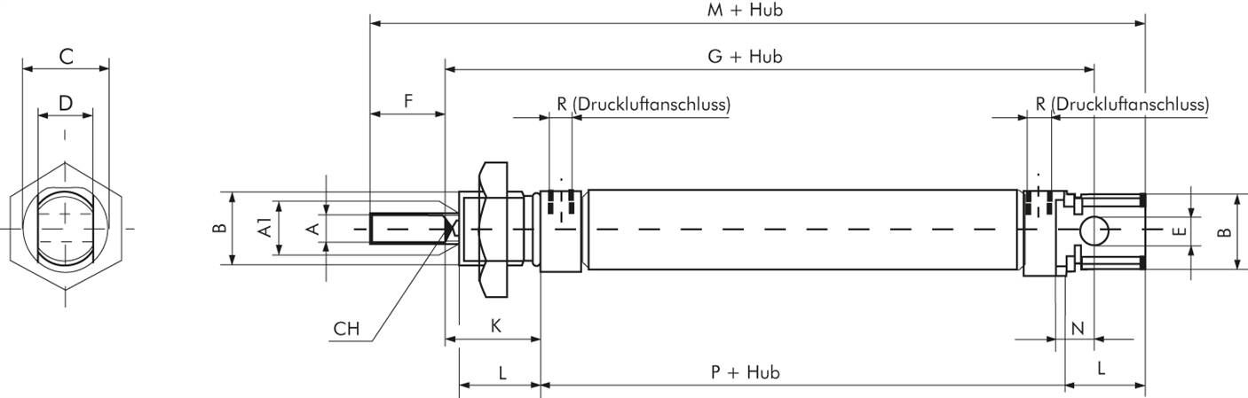 ISO 6432-Zylinder, einfachwirkend, Kolben 10mm, Hub 50mm | DA153705