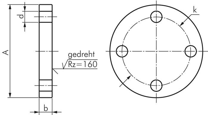 Blindflansch DN200-PN16 (DIN/EN),DIN 2527 & EN 1092-1 (Typ 05), Stahl verzinkt | DA120577